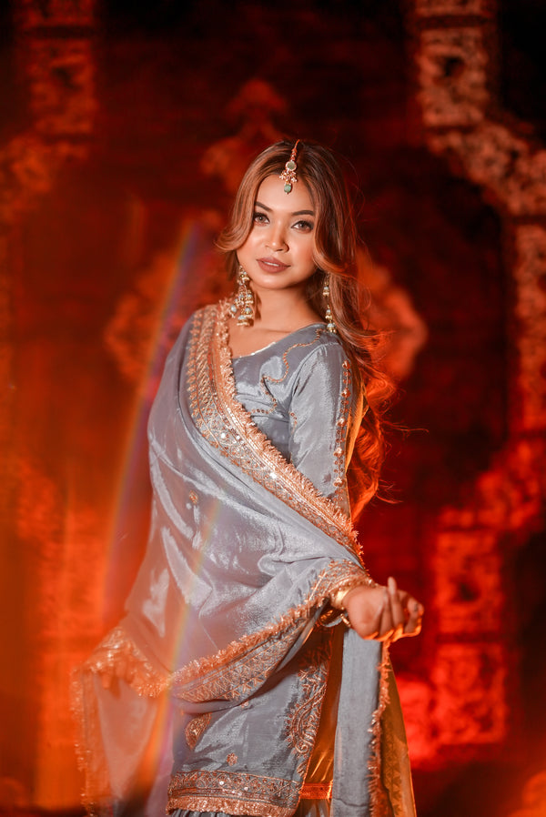 Heavy embroidery work kurta sharara with dupatta set